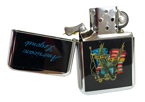 American Legend Live Free Or Die Flag Flip Top Chrome Oil Lighter Wind ...