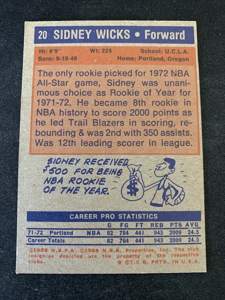 1972-73 Topps Sidney Wicks # 20 Trail Blazers | eBay