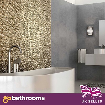 Metallic Porcelain Wall Tile Mosaic Gold Shimmer Feature Tile 333x650 ...