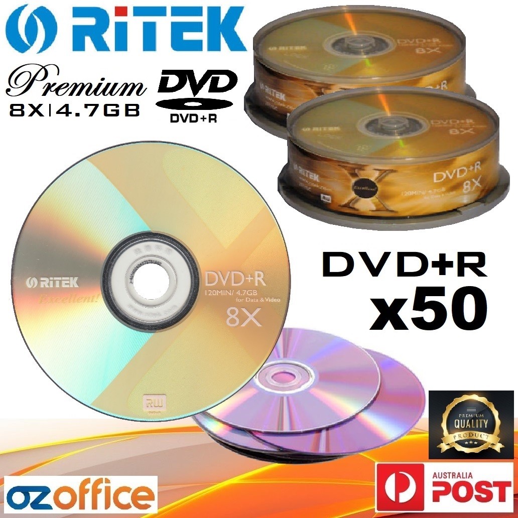 PREMIUM 50 x Ritek DVD+R 8x Gold Surface Blank DVD+R Single Layer Discs ...