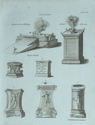 1783 ORIGINAL PRINT JEWISH ALTARS PAGAN ALTAR BURNT OFFERINGS INCENSE ...
