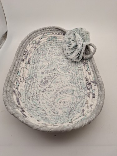 Hand Woven Oblong Rag Basket Shabby Chique Gray Blue White Flower ...