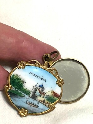 SUPERB BRONZE AND HAND ENAMELED SLIDE LOCKET w/MIRROR. "MONTEVIDEO" | eBay