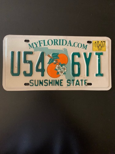 License Plate Tag Vintage Florida U54 6YI "Sunshine State" Rustic USA ...