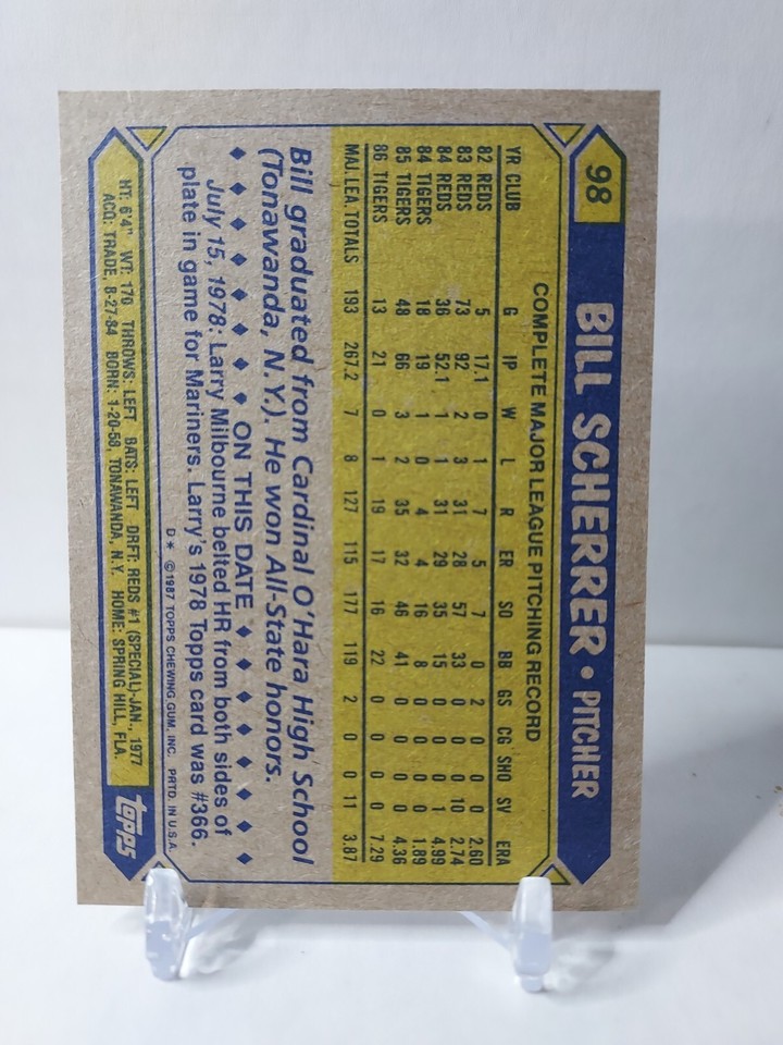 1987 Topps Baseball #98 Bill Scherrer Detroit Tigers | eBay
