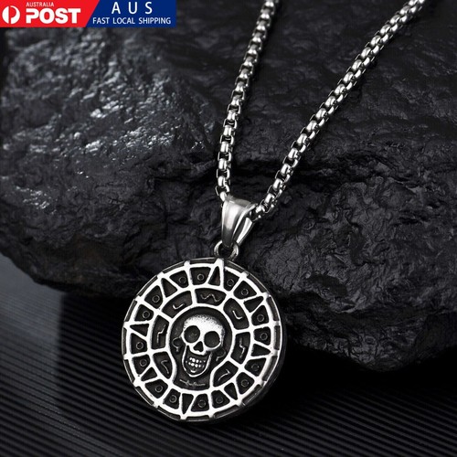Retro Skull Hip Hop Disc Titanium Pendant Stainless Steel Necklace Men ...