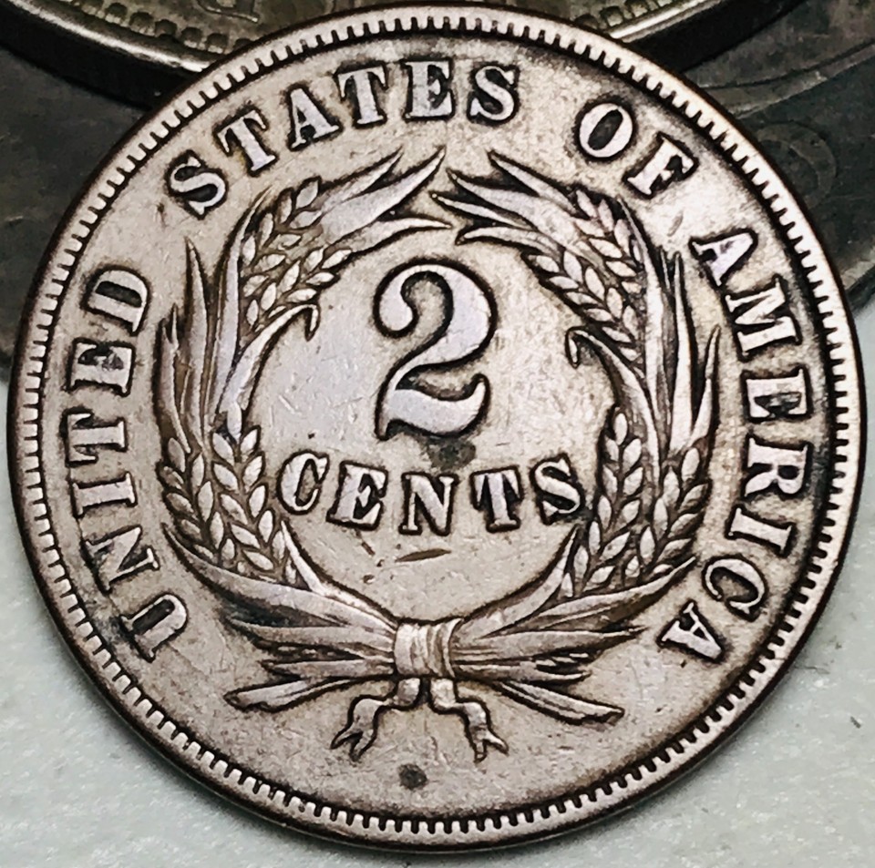 1869 Two Cent Piece 2C FULL MOTTO Civil War Era US Copper Coin CC28226 ...