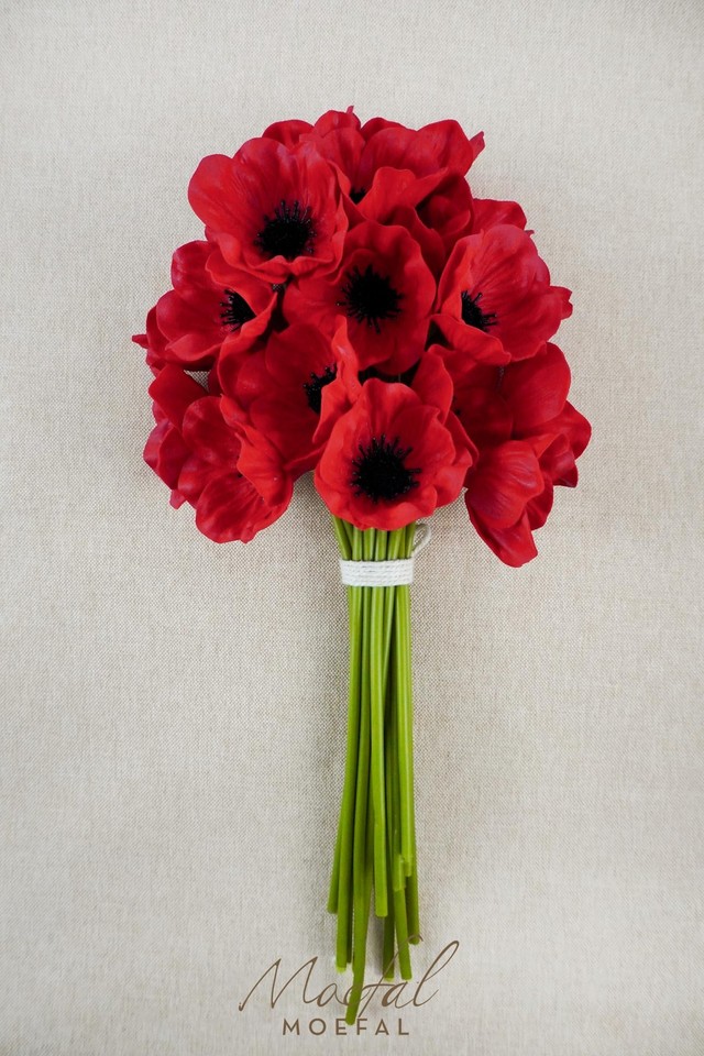 18 Pcs Real Touch Red Anemone Flowers – Artificial Poppies with Black ...