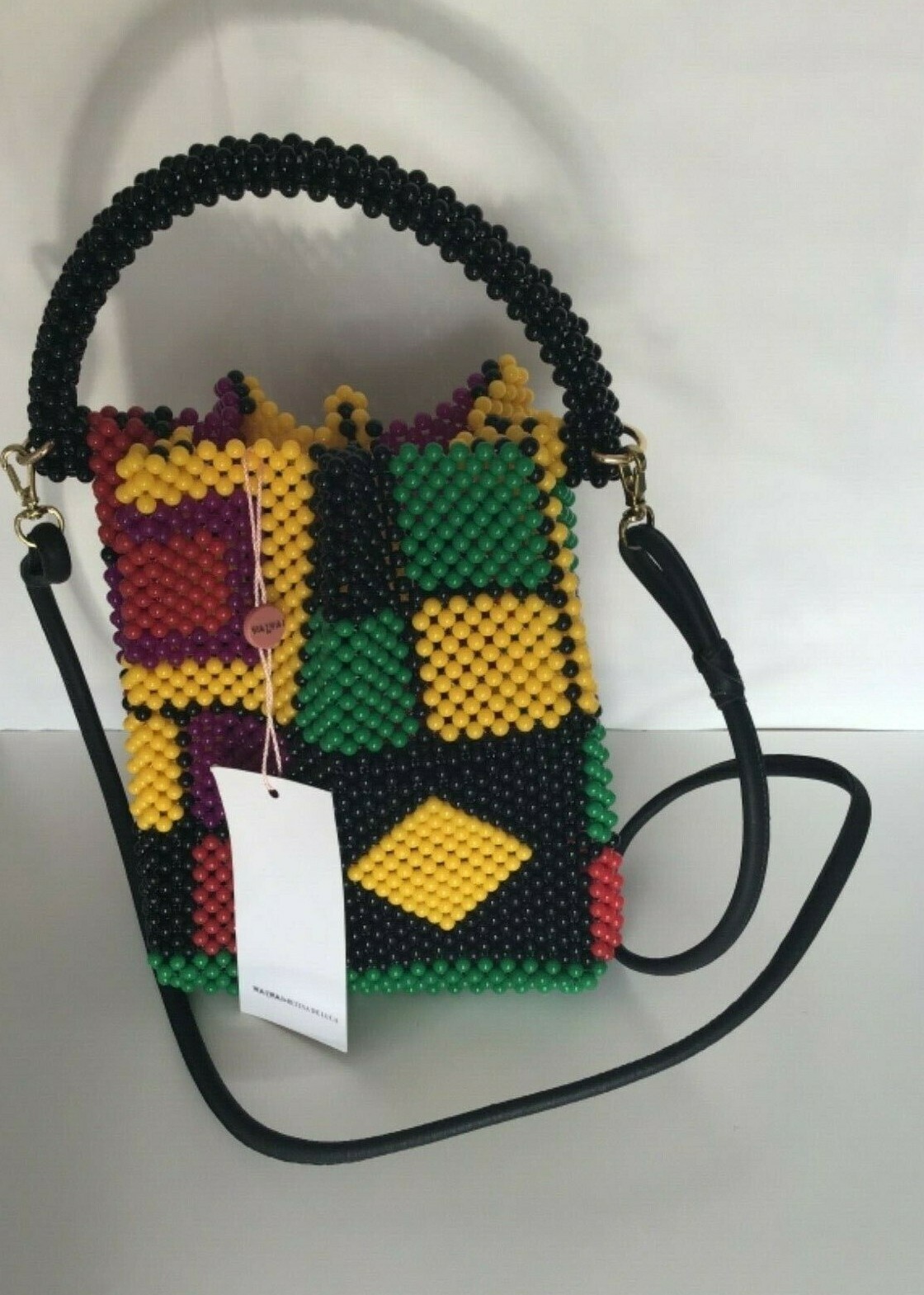 Betina De Luca DEL DUCA Beaded Bucket Shoulder Hand Bag Multi-color ...