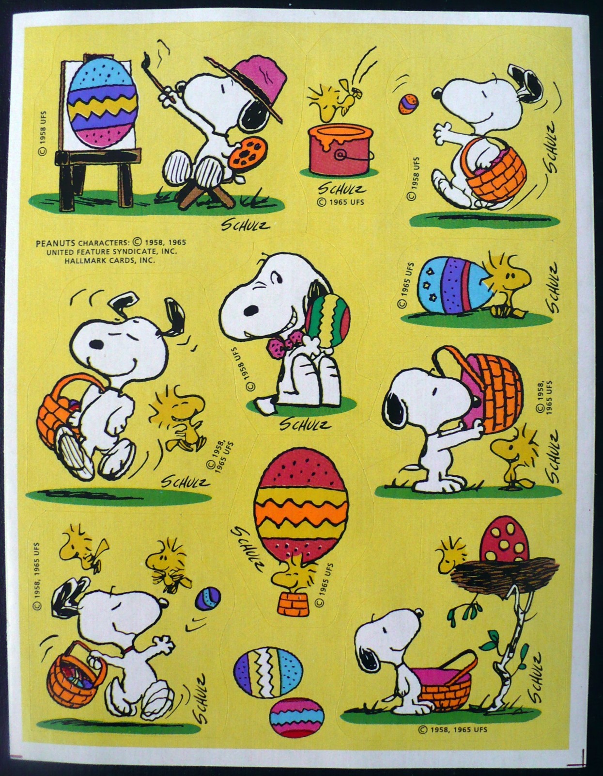 VINTAGE HALLMARK PEANUTS EASTER 10 STICKERS 1 SHEET SNOOPY WOODSTOCK ...