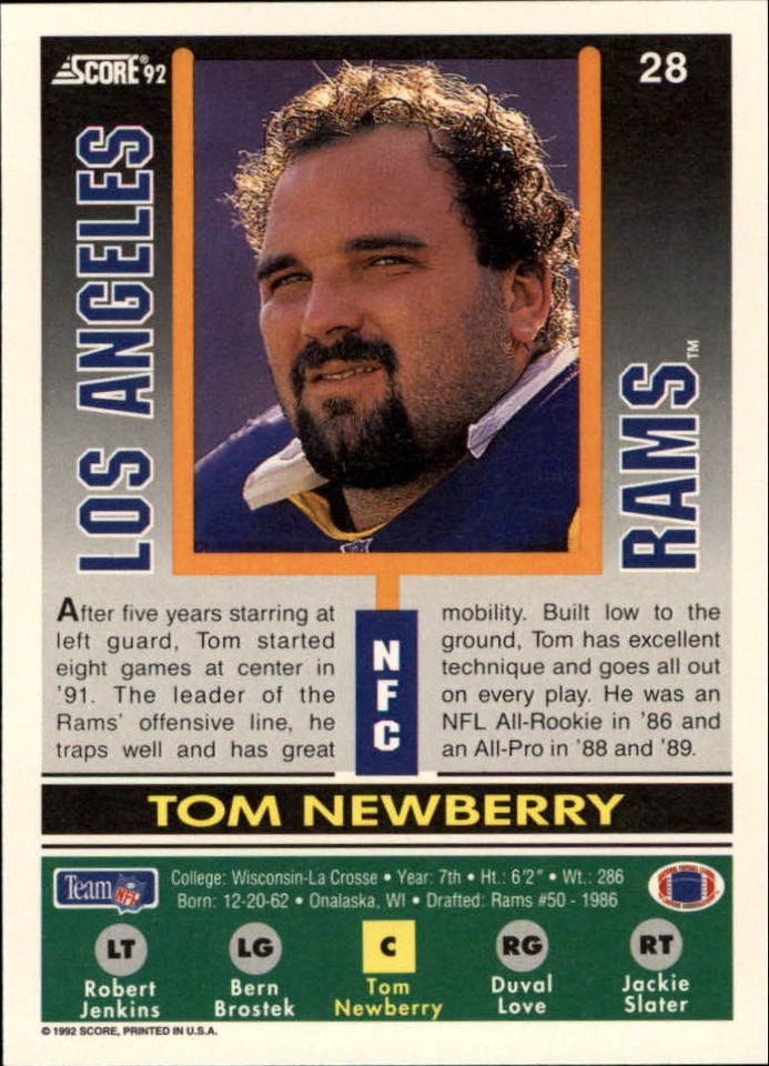 1992 Score #28 Tom Newberry - NM | eBay
