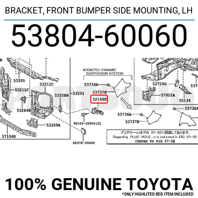 5380460060 Genuine Toyota BRACKET, FRONT BUMPER SIDE MOUNTING, LH 53804 ...