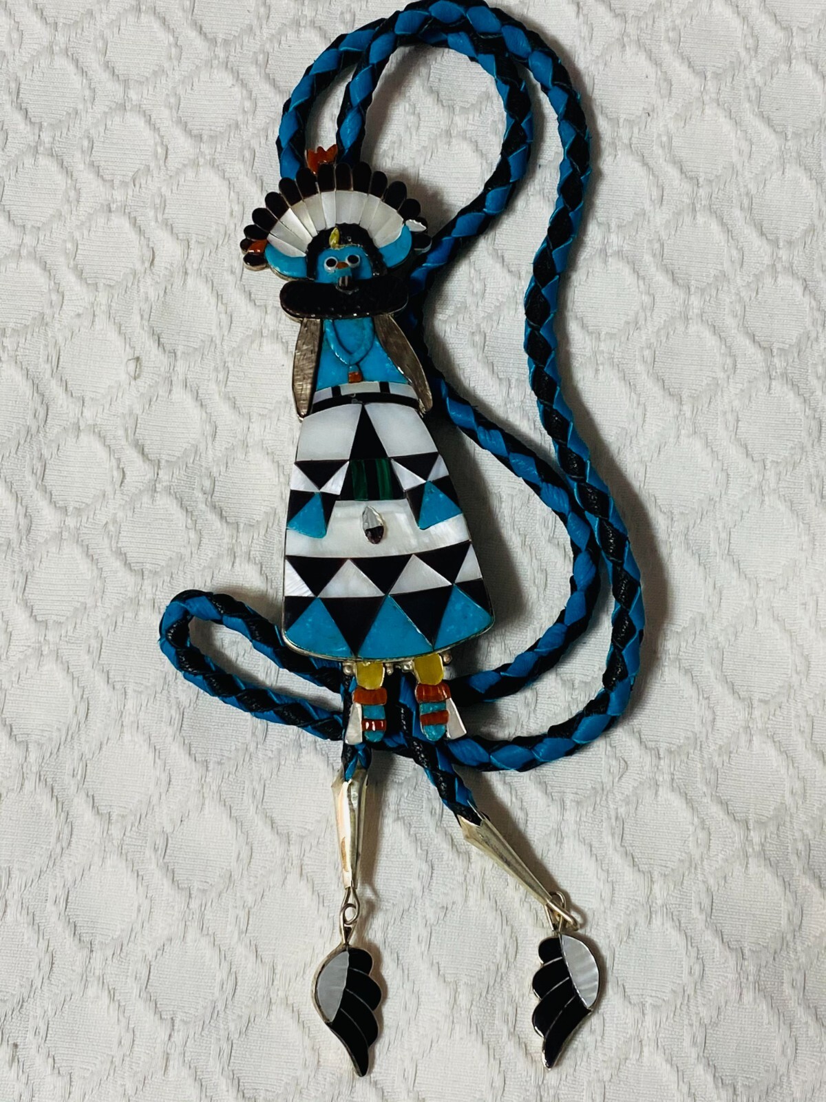 Native American Zuni Jonathan Beyuka Signed Inlay Silver Shalako ...