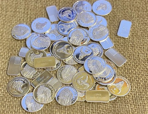 (45x) SILVER BARS MIXED BULLION VARIOUS DESIGNS RARE FIND FROM LARGE ...