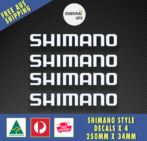 SHIMANO Style Decals x 4 WHITE 250mmX34mm CYCLING FISHING GROUPSET ...