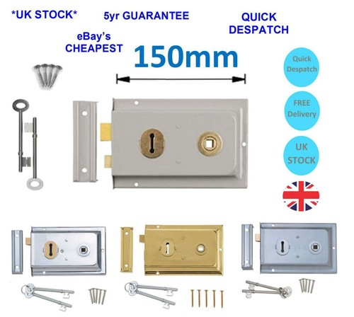 Sash Lock Black Flanged Rim 150 x105mm DOUBLE HANDED Chrome Brass Gate ...