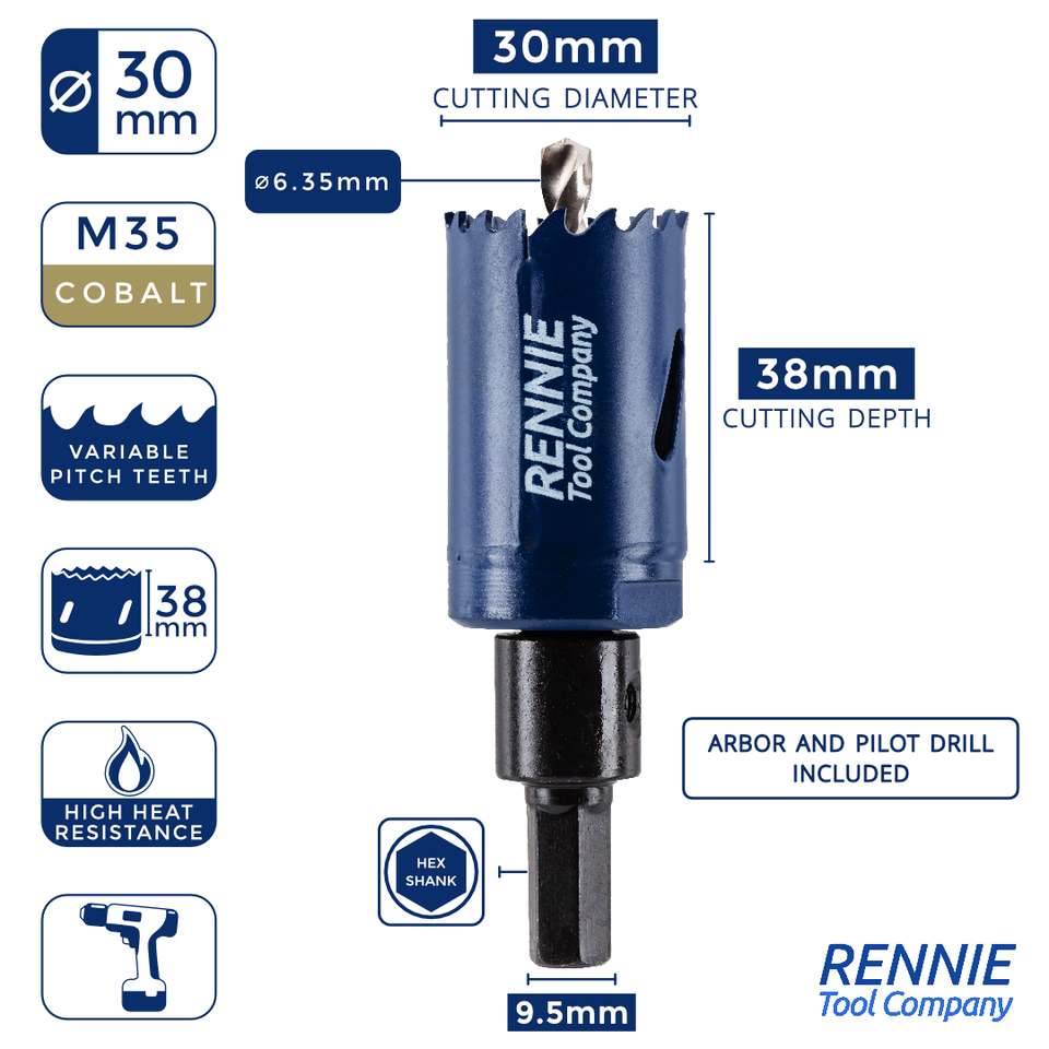 Cobalt Bi-Metal Hole Saw Set HSS Cutter Bit With Arbor + Pilot Drill ...