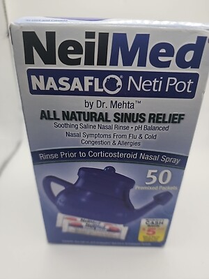 NeilMed NasaFlo Neti Pot with 50 Premixed Packets All Natural Sinus ...