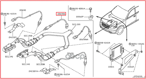 226A0-AM601 Nissan Heated oxygen sensor, rear 226A0AM601, New Genuine ...