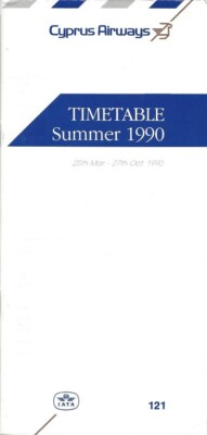 Cyprus Airways system timetable 3/25/90 [4091] | eBay