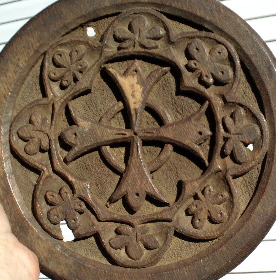 PRIMITIVE OLD ANTIQUE RELIGIOUS WOOD PLAQUE SIGN CROSS MASONIC TEMPLAR ...