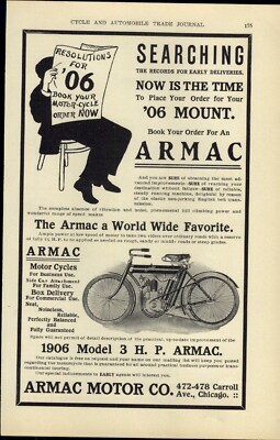 1906 PAPER AD CAR AUTO Armac Model 3 H. P. Motor Chicago IL | eBay
