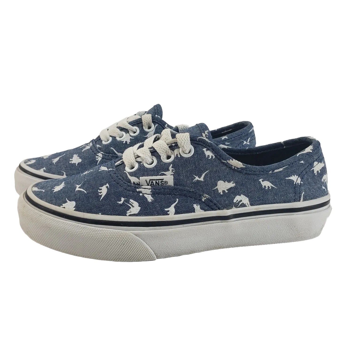 Vans Dinosaur Prehistor Unisex Size 1 Kids Blue Denim White Sneaker ...