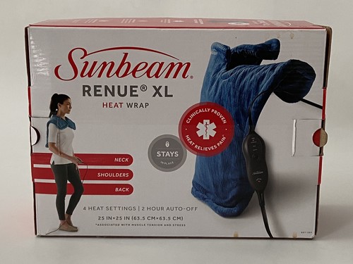 Sunbeam Renue XL Shoulder, Neck, Back Heat Wrap 4 Setting Blue #067 NEW ...