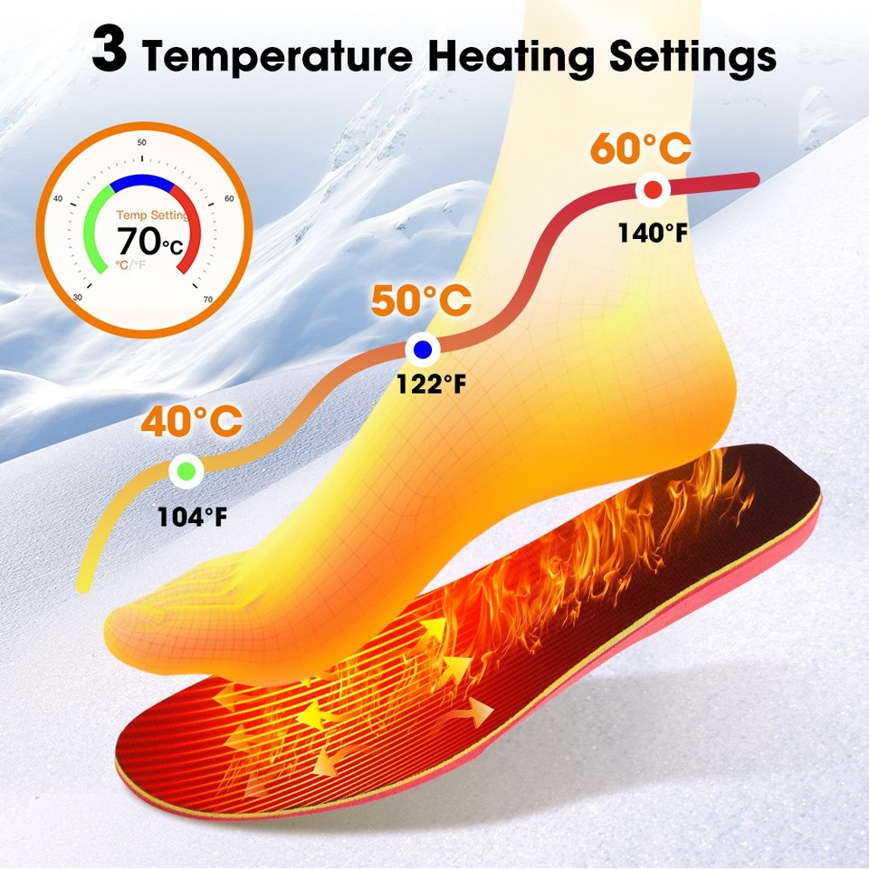 1 Pair Electric Heated Insoles Rechargeable Foot Warmers 3 Temperature ...