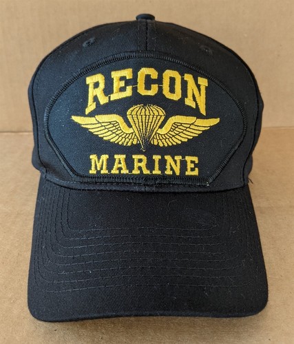 Vtg Recon Marine USMC Black Baseball Hat Adjustable Snapback Nissin Cap ...