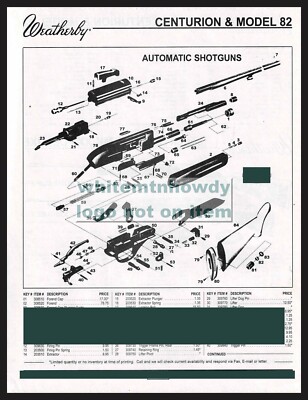 1999 WEATHERBY Centurian and Model 8 Automatic Shotgun Schematic Parts ...