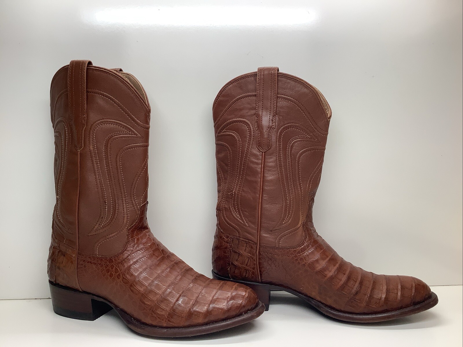 MENS TECOVAS COWBOY ALLIGATOR SKIN BROWN BOOTS SIZE 9… - Gem