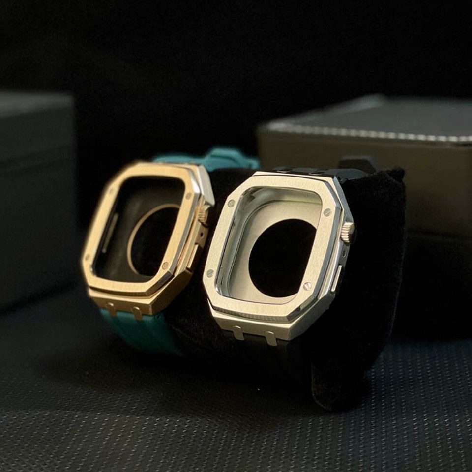 Leather Strap + Stainless Steel Case For Apple Watch 8 7 45mm iWatch ...