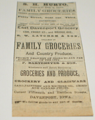 1875 S.H. Hurto Family Grocery Davenport, Iowa Original Ad Victorian ...