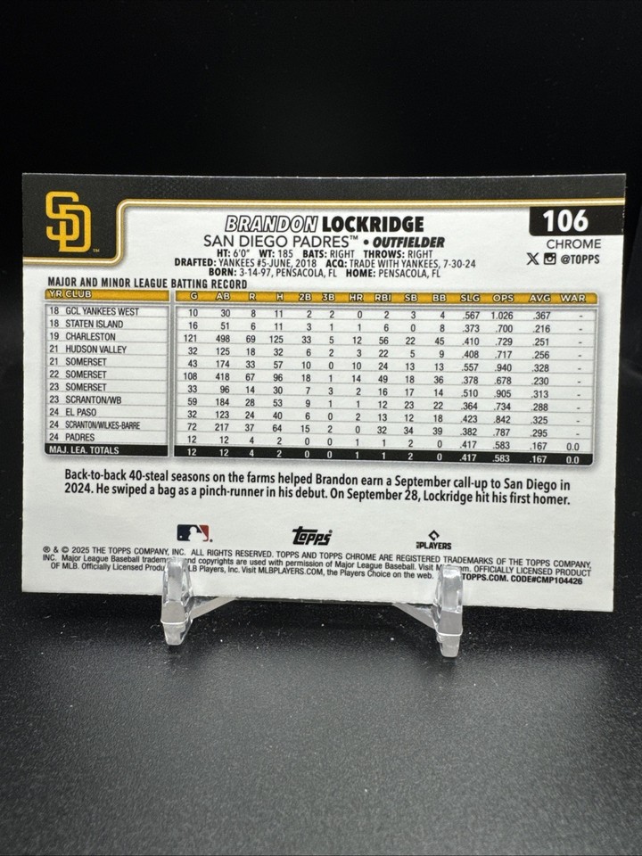 2025 Topps Chrome Baseball Rookie RC #106 Brandon Lockridge | eBay