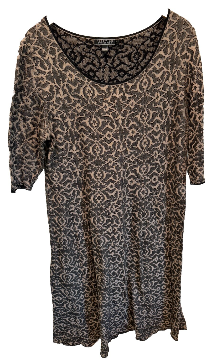 PERUVIAN CONNECTION Knit Dress XL 100% Pima Cotton 3/4 Sleeves. Brown ...