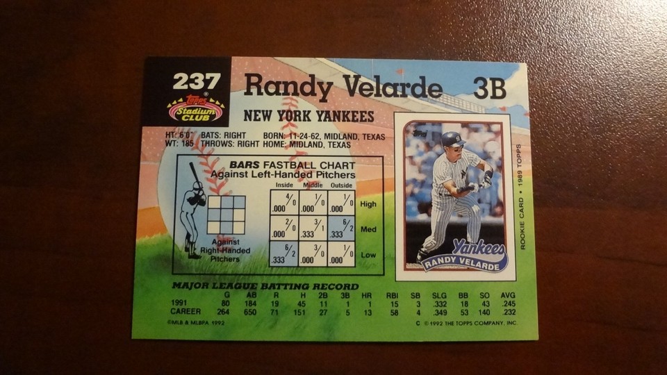 1992 TOPPS STADIUM CLUB # 237 RANDY VELARDE BASEBALL CARD | eBay