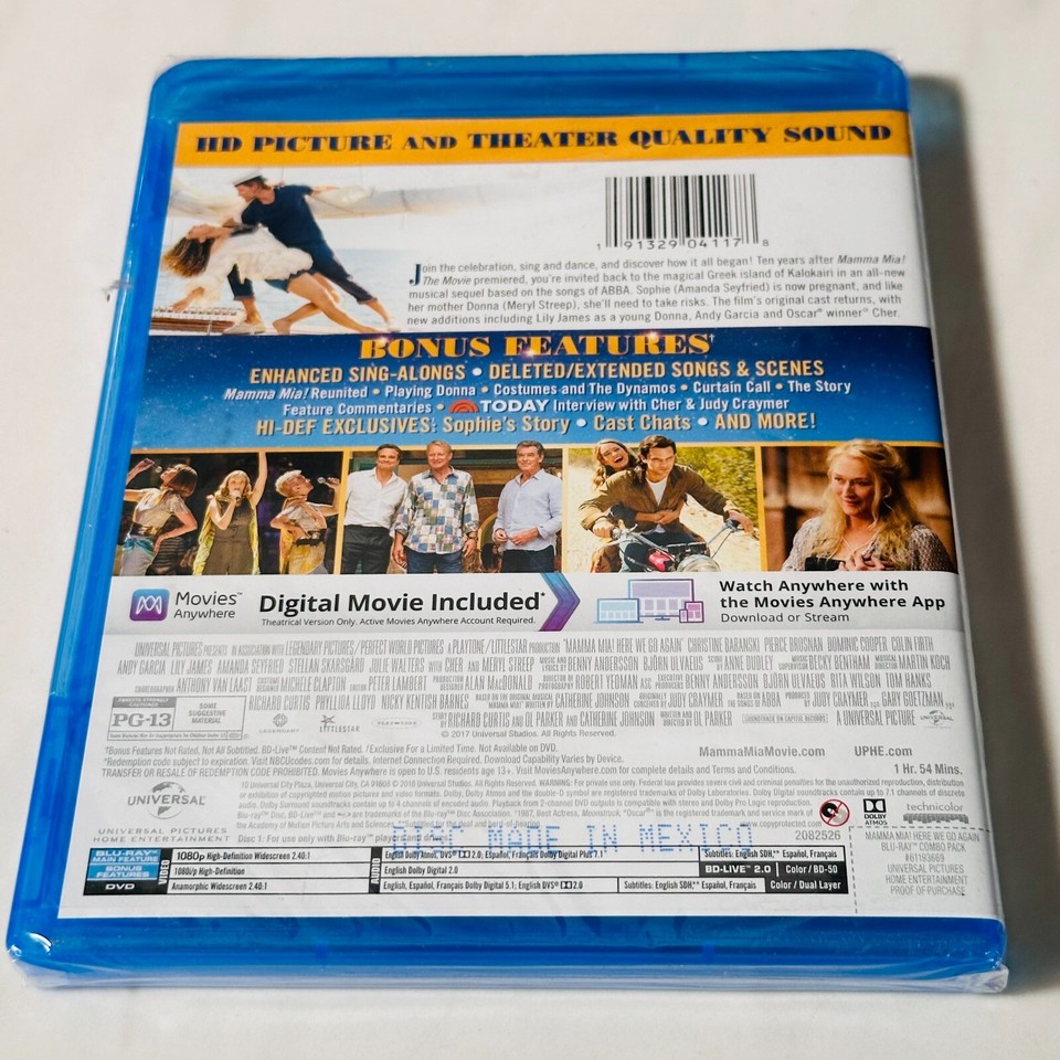 Mamma Mia! Here We Go Again - Blu-Ray + DVD - New / Sealed - Sing-Along ...