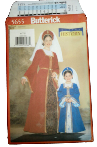 Butterick 5655 Girls Renaissance Medieval Gown Headpiece Costume New ...