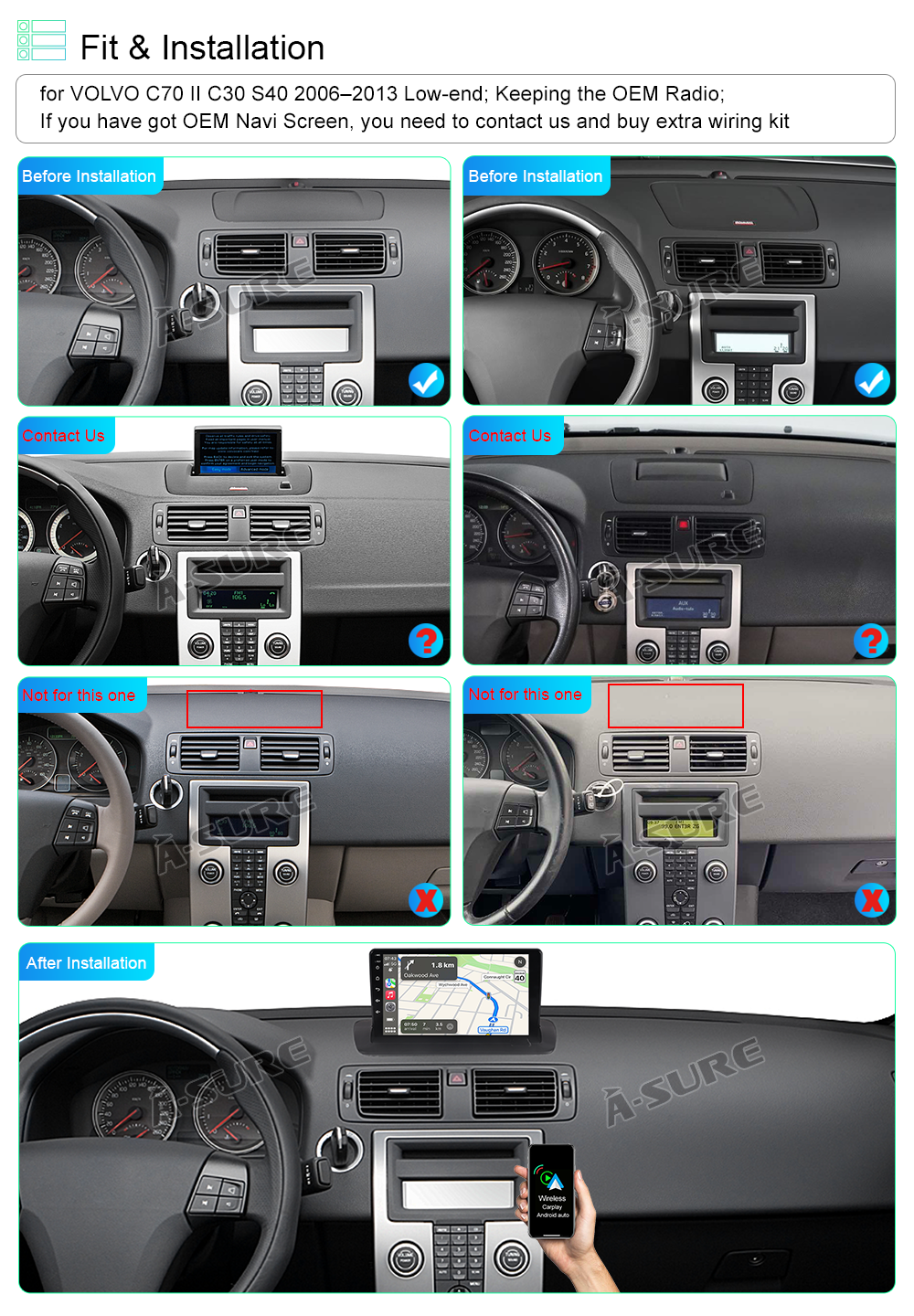 For Volvo S40 C30 C70 Car Stereo Android 12 GPS Sat Nav Radio Head Unit ...