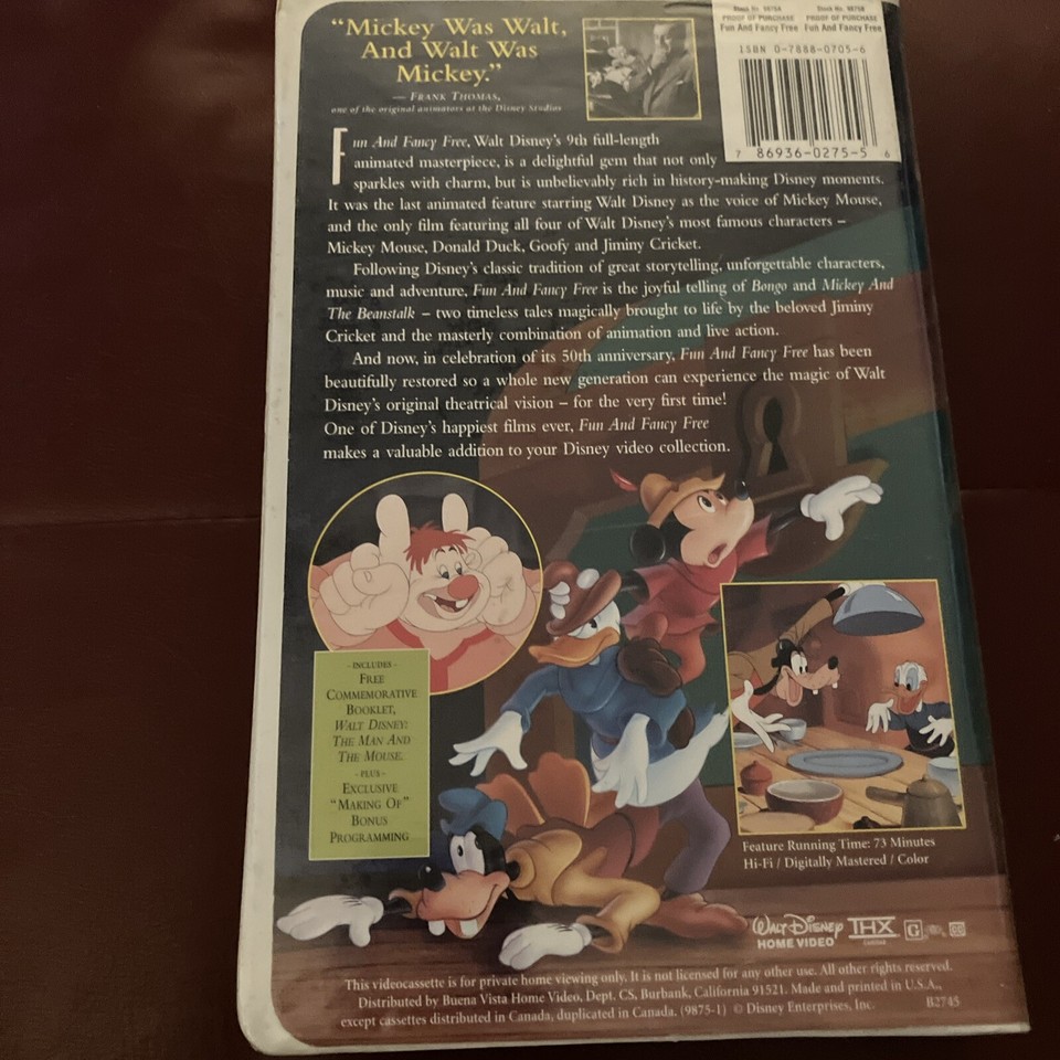 Disney Masterpiece Fun and Fancy Free (VHS, 1997) Mickey Mouse Donald ...