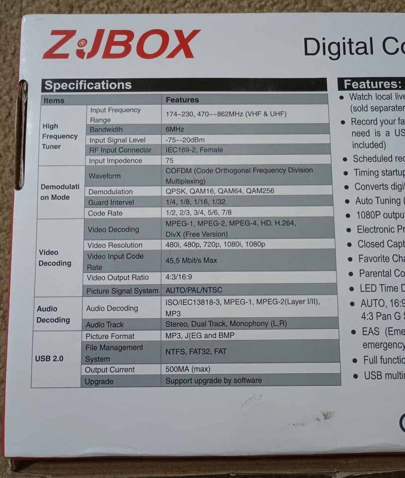 HDTV Digital Antenna Box Recorder HDMI 1080HD Media USB Receiver ...