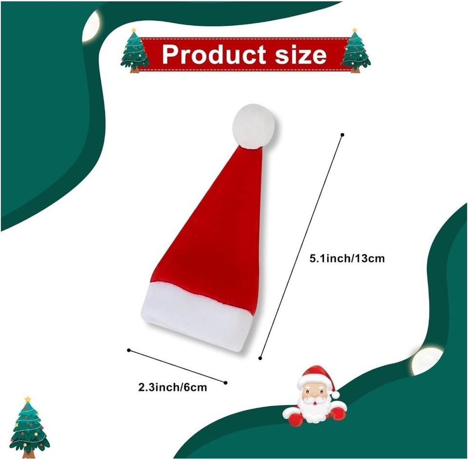 20 Pcs Mini Santa Hats,2.5x5.1inch Tiny Santa Hat Christmas Hats Bulk ...