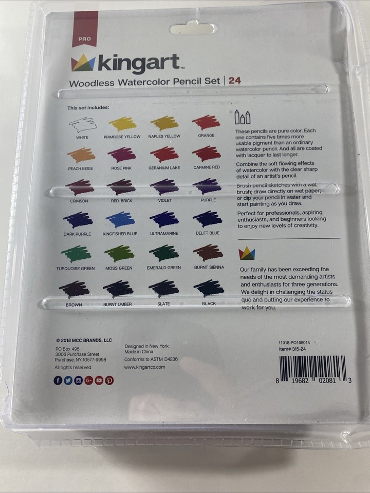 Kingart Wood less Watercolor Pencil Set 24 Vivid Colors Artist Quality ...