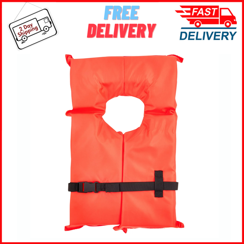 Life Jackets Vest Preserver Type II Orange Adult Fishing Boating USCG ...