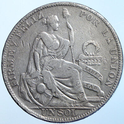 1930 PERU South America 1 SOL Antique BIG Original Silver Peruvian Coin ...