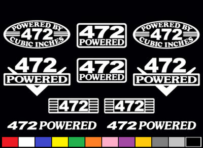 10 DECAL SET 472 CI V8 POWERED ENGINE STICKERS EMBLEM CADDY VINYL ...