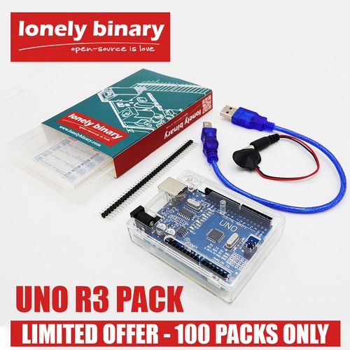 UNO R3 Arduino Compatible Board + USB Cable + Battery Snap + Case Boxed ...