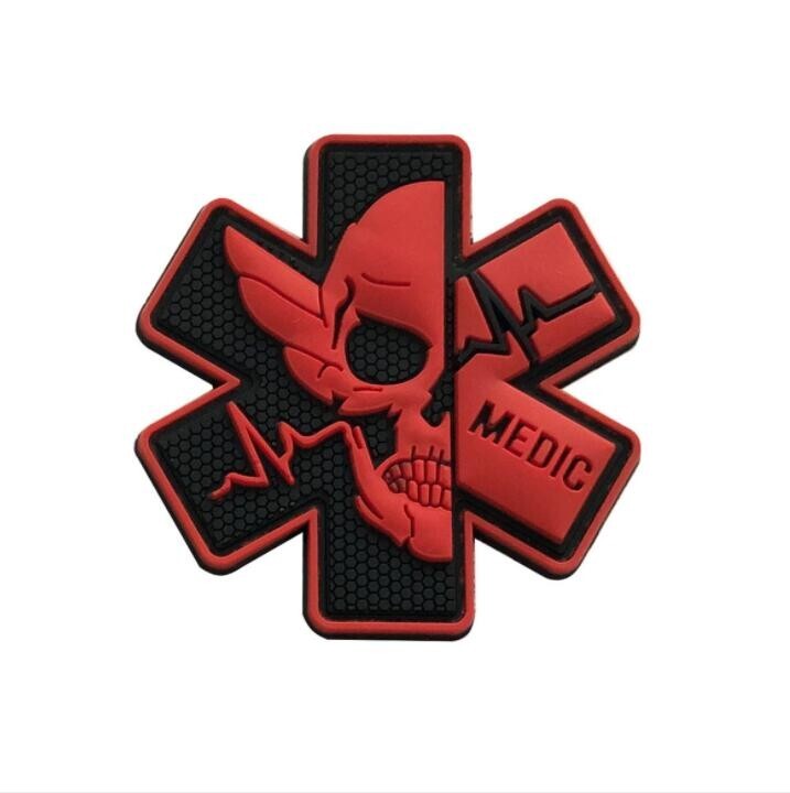 3D PVC Skull MED Medic Paramedic EMT First Aid Rubber Hook Loop Patch Red Black | eBay