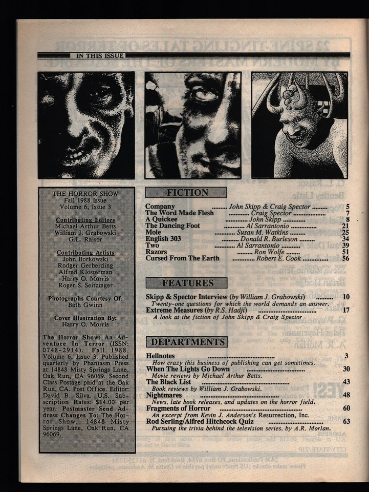 The Horror Show Vol 6 #3 Fall 1988 Vintage Horror Magazine Ron Wolfe ...